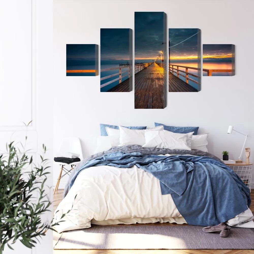 Vícedílný obraz Večerní Pohled Na Dřevěné Molo Nedostatek Nedostatek Přírodní plátno 250x150