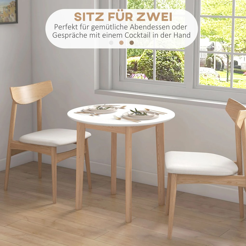 HOMCOM Jídelní stůl, kulatý kuchyňský stůl pro 2 osoby, jídelní stůl ve venkovském stylu, do obývacího pokoje, masiv, Ø75 x 76 cm, bílý