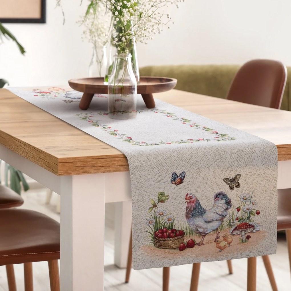 GOBELÍNOVÝ BĚHOUN NA STŮL FOWL 40X100 CM VZOROVANÁ