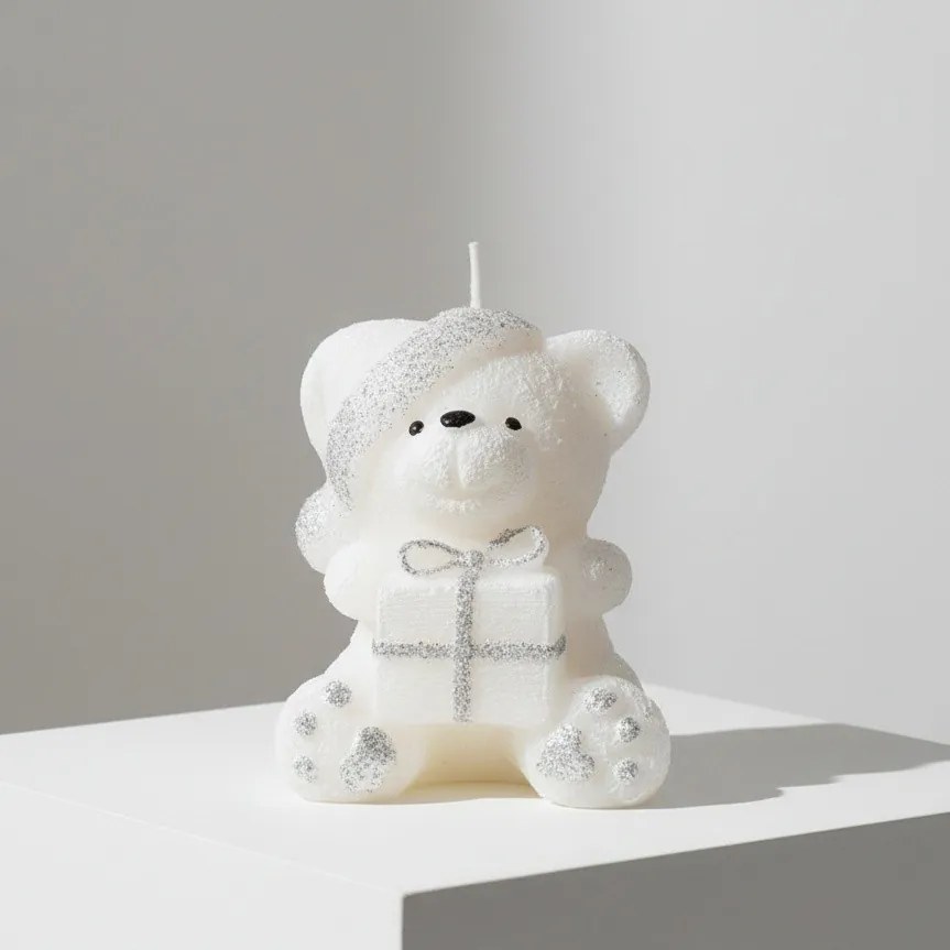 Parafínová svíčka TEDDY 15 cm bílá