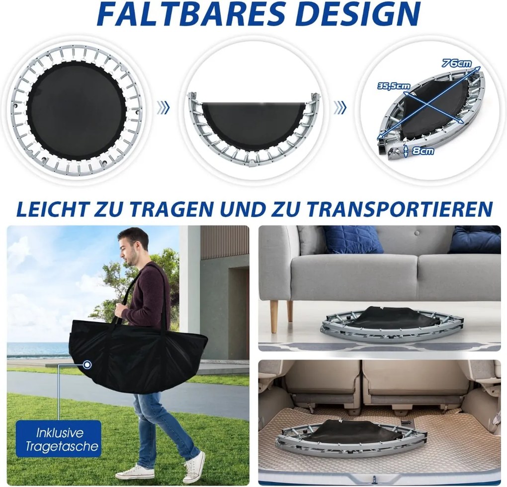 Costway Ø 101 cm skládací mini trampolína s výškově nastavitelným madlem fitness