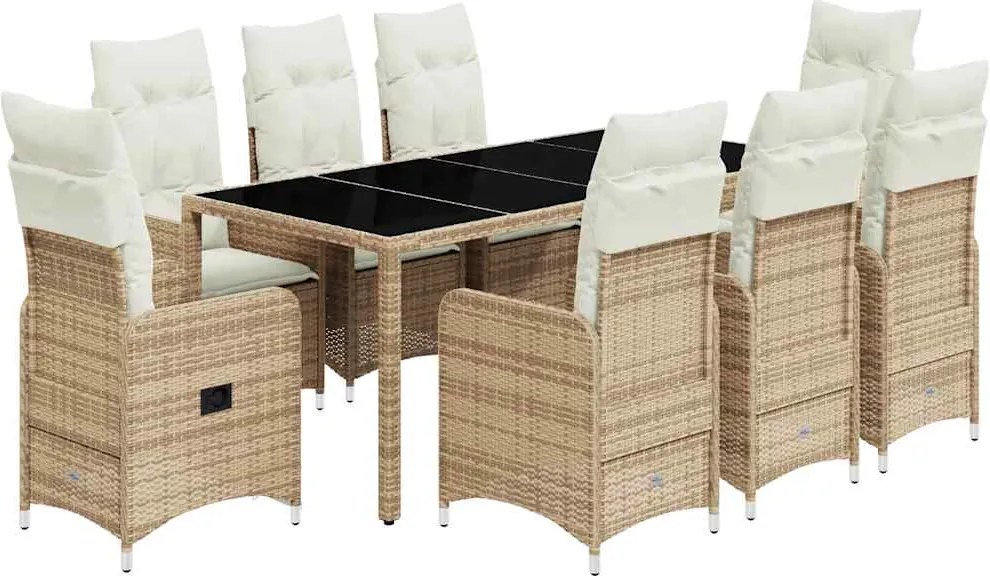 9dílný zahradní bistro set s poduškami béžový polyratan 3277103