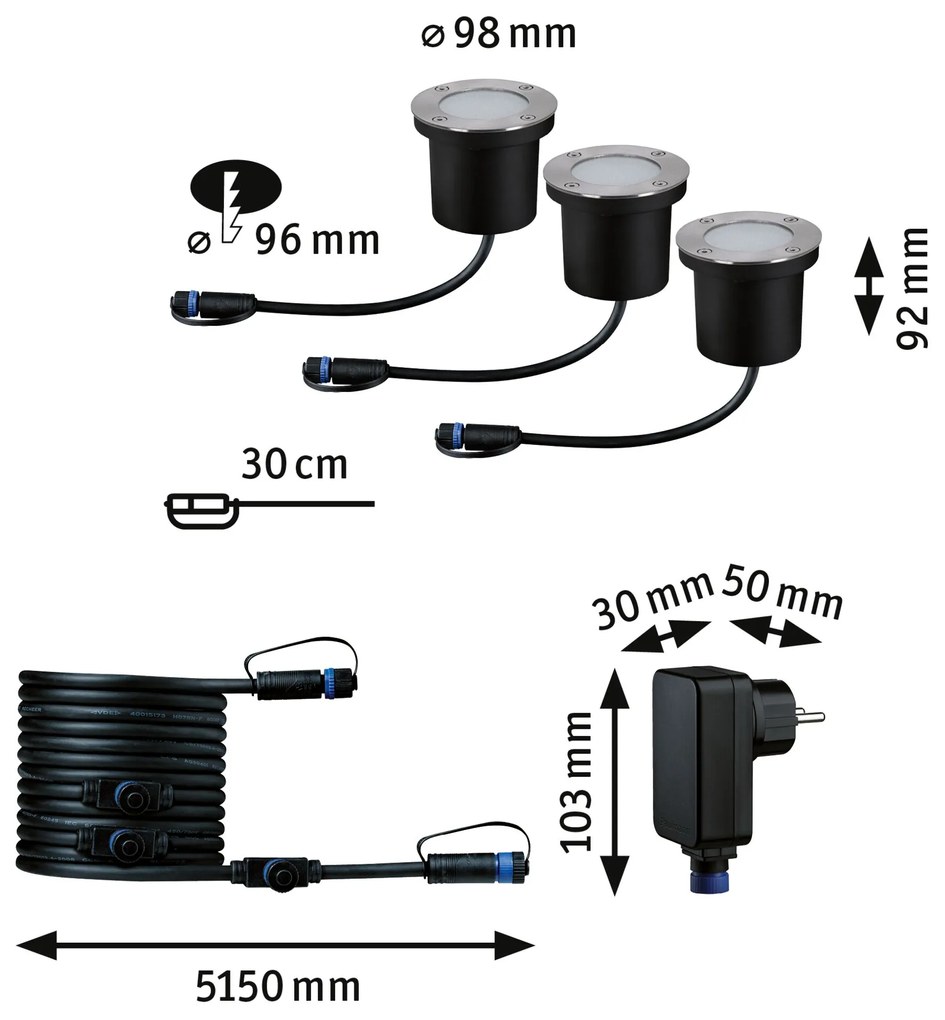 Paulmann 94717 Plug&Shine základní set zápustných venkovních svítidel 3x4,5W 2200K LED, IP67