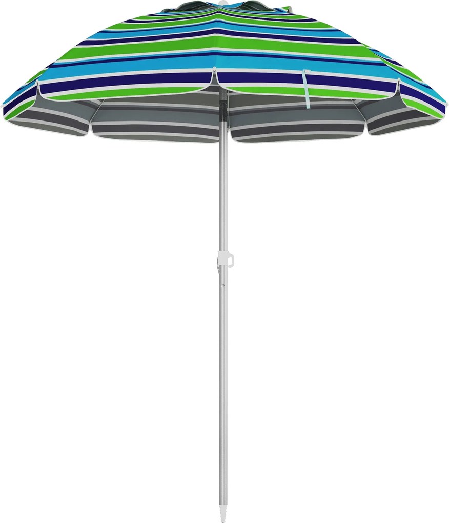 Plážový slunečník Outsunny Ø178x205 cm s 45° sklápěním, nastavitelnou výškou, manuálním otevíráním, ochrana proti UV a voděodolný, s taškou pro nošení