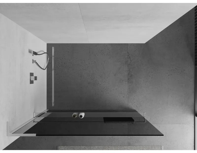Mexen Kioto+ L, sprchová zástěna Walk-In s poličkou a věšákem 100 x 200 cm, 8mm šedé sklo, chromový profil, 800-100-123-01-40