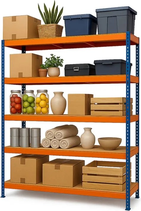 Regál 250x180x60 cm profesionální 5-policový, nosnost 2000 kg - modro-oranžový