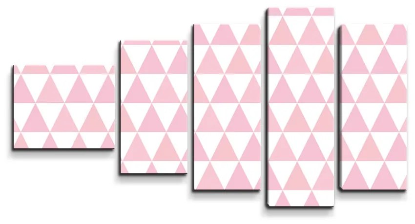 Sablio Obraz - 5-dílný Růžové a bílé trojúhelníky - 100x60 cm