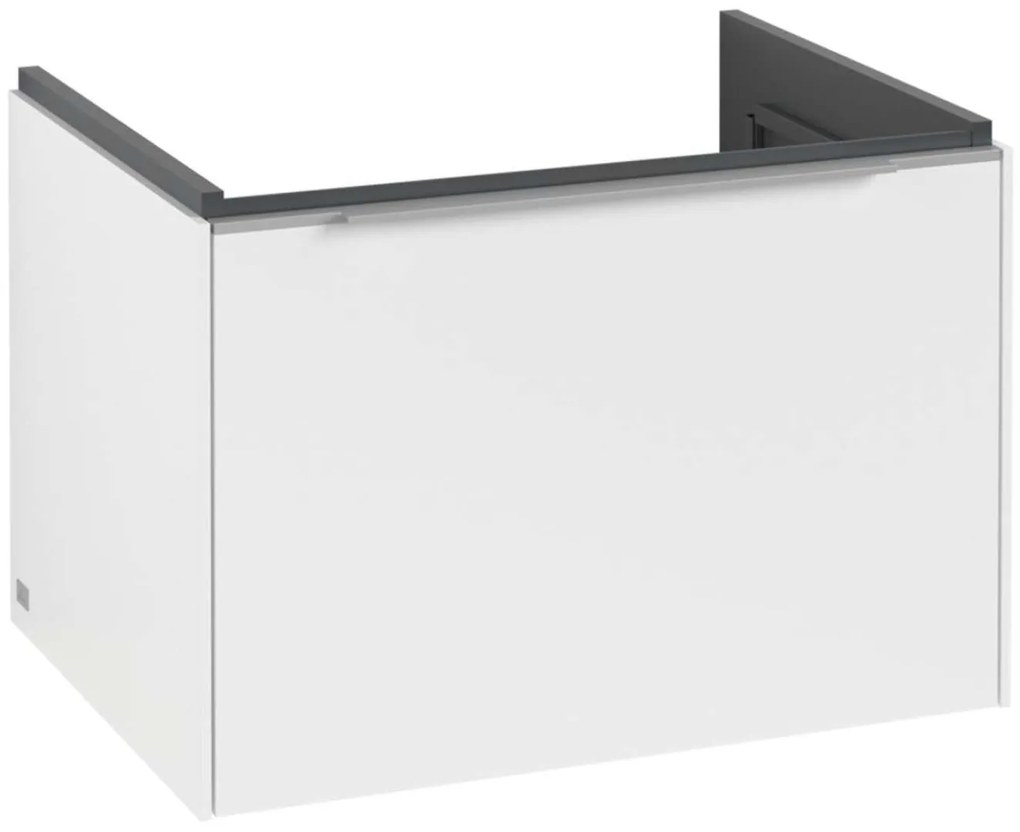 Villeroy & Boch Subway 3.0 - Umyvadlová skříňka s LED osvětlením, 62x43x48 cm, 1 zásuvka, Pure White/lesklý hliník C575L0VF