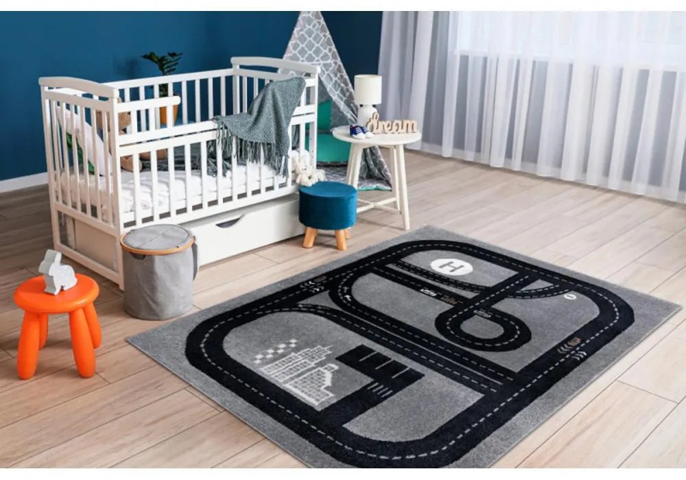Dětský kusový koberec Závodní dráha šedý 180x270cm