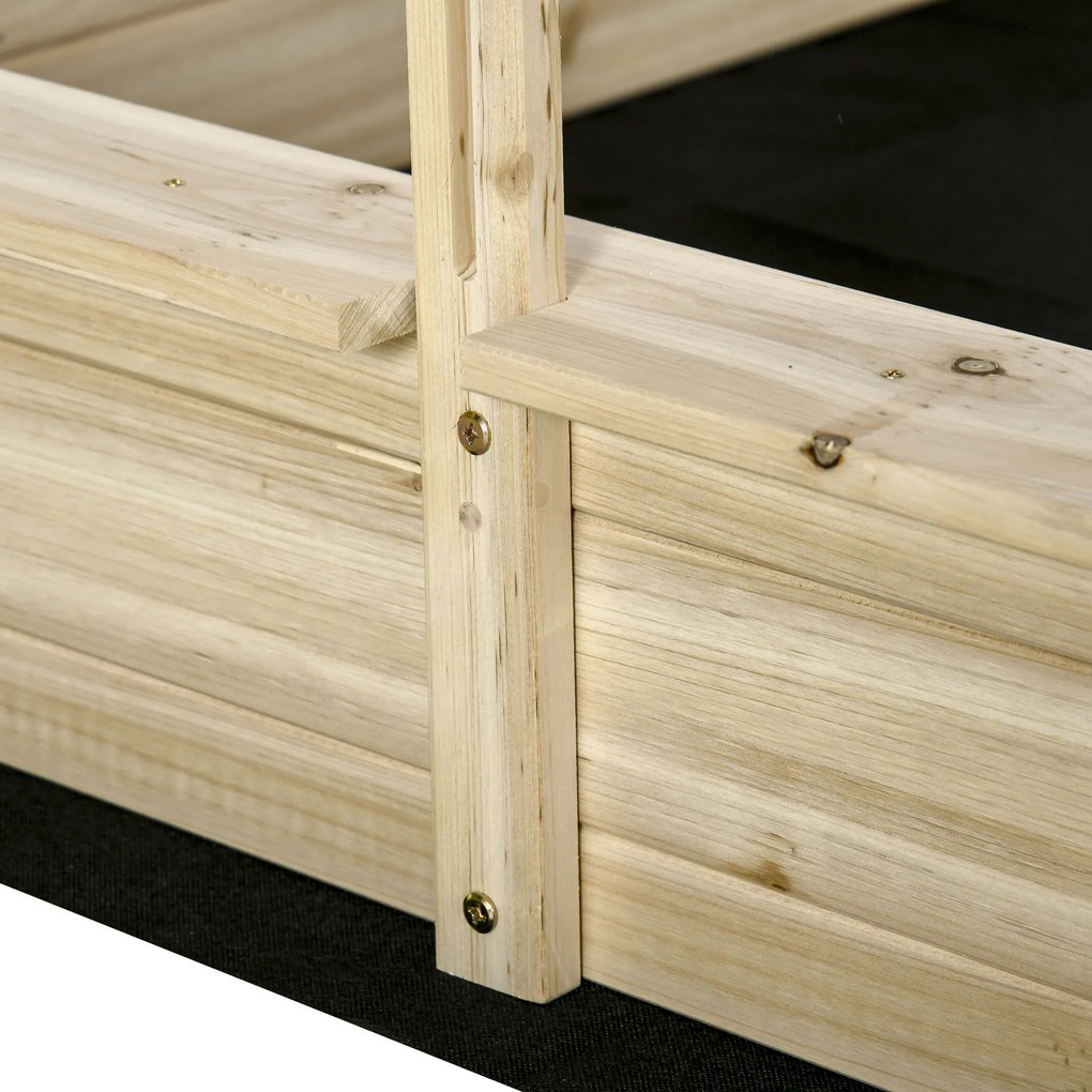 Square Wooden Sandpit Outsunny 1,18L x 1,18W x 1,18H m - Nastavitelná výška, sklon střechy, uzavíratelný - 2 vaničky - Autoklávované jedlové dřevo
