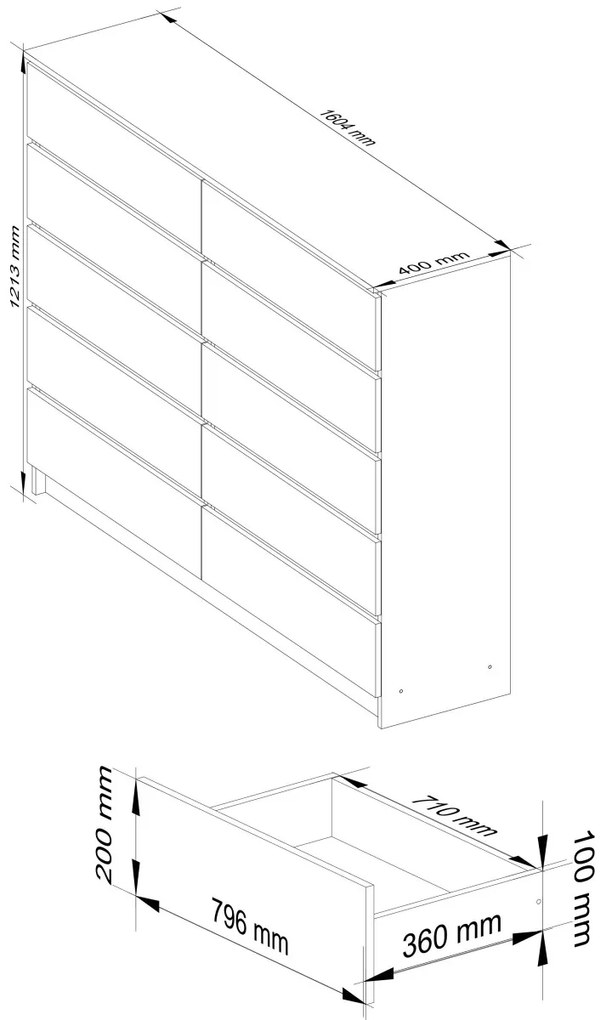 Komoda Rollo K 160,4 cm bílá/černá