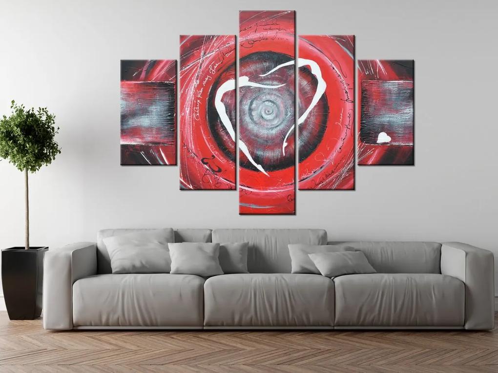 Gario Ručně malovaný obraz Postavy v červeném kruhu - 5 dílný Rozměry: 150 x 70 cm