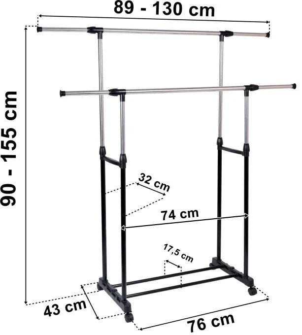 Věšákový stojan na kolečkách DARA černý
