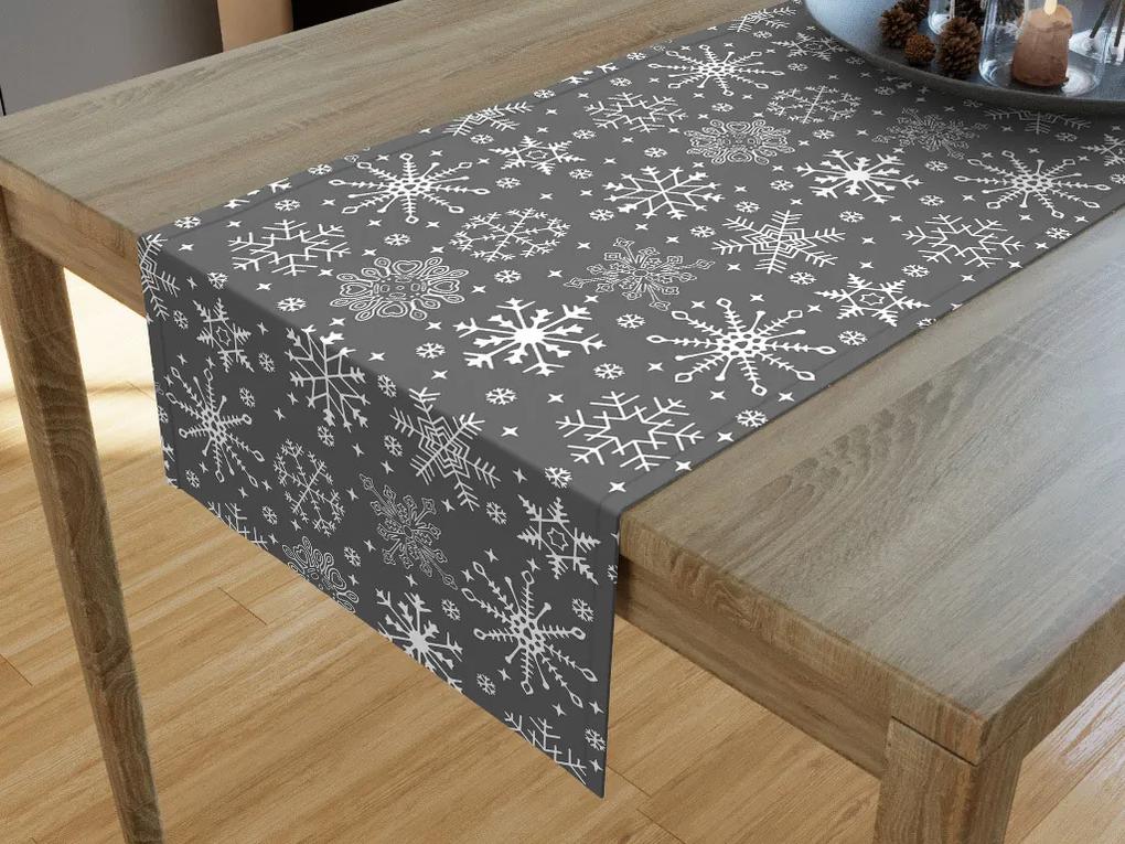 Goldea vánoční bavlněný běhoun na stůl - vzor sněhové vločky na šedém 20x120 cm