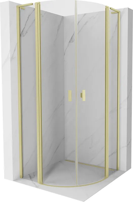 Mexen Mist L, čtvrtkruhový sprchový kout s 2-křídlými dveřmi, 100 x 100 cm, 8mm čiré sklo, zlatý matný profil, 8A32L-100-100-55-00
