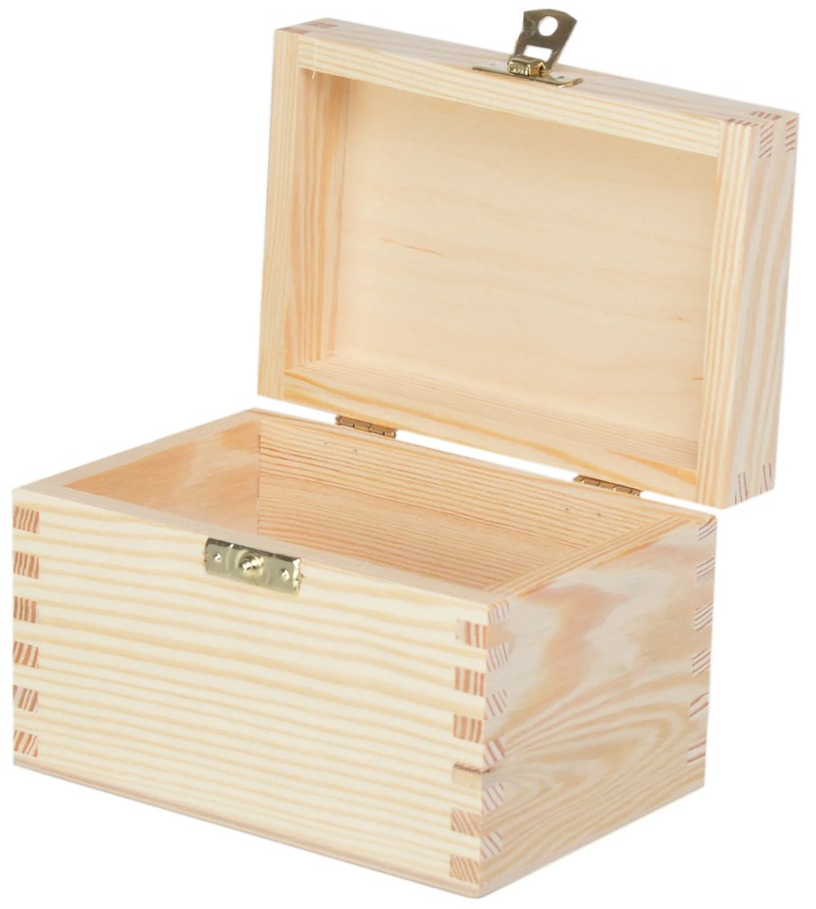 Dřevěná krabička s víkem a zapínáním - 15 x 10 x 10 cm, přírodní