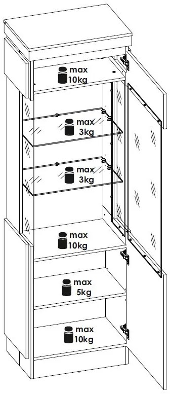 Vysoká vitrína Campania 60 cm, bílá/antracit, pravá