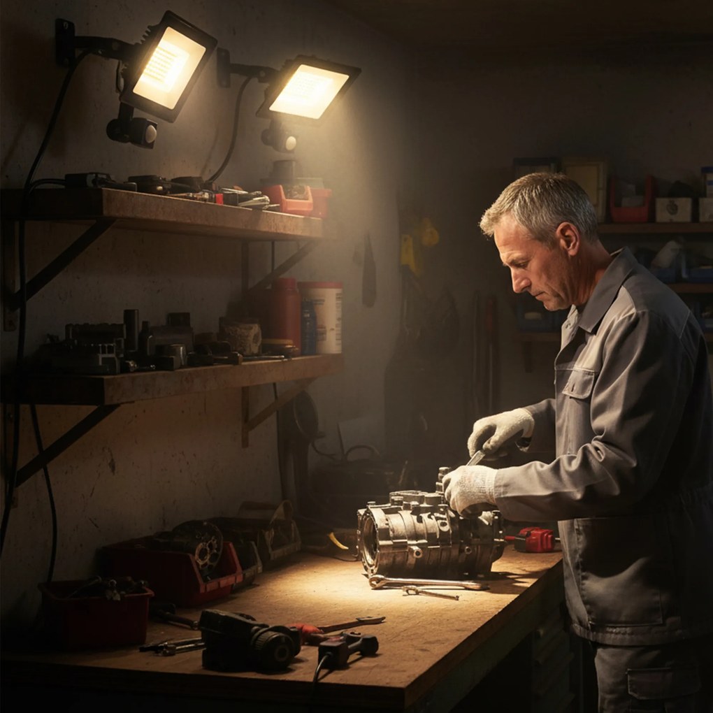 50W pracovní lampa, nastavitelná, 3 režimy, hliníková, flexibilní použití, černá