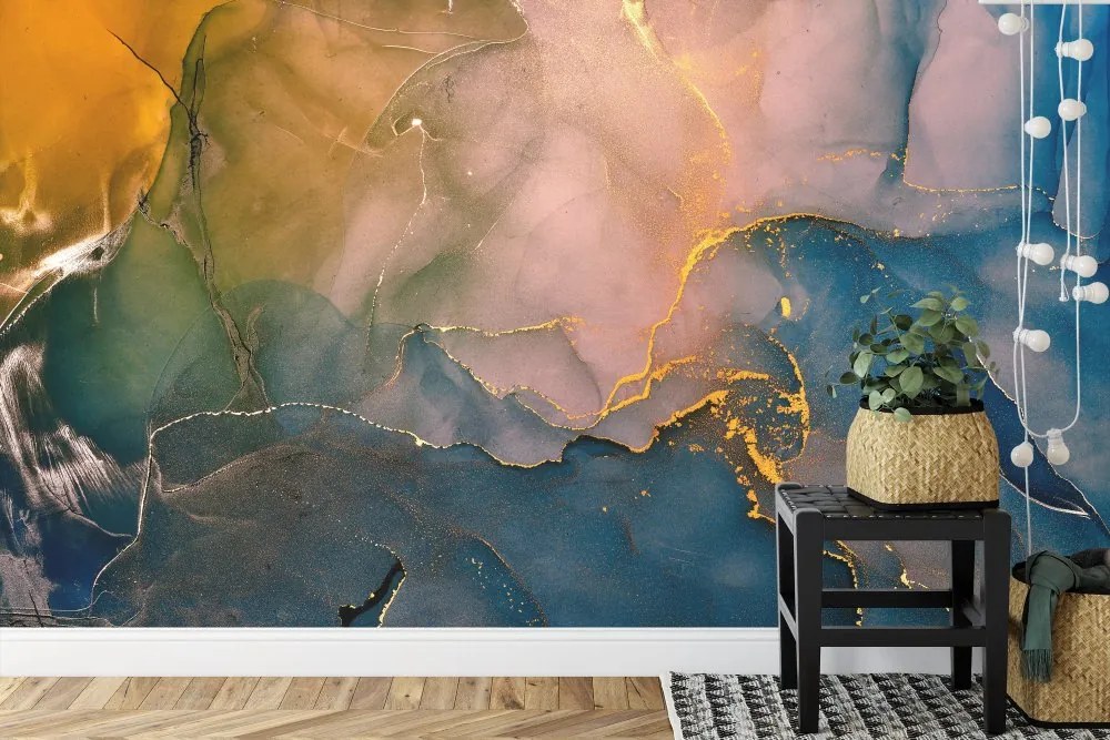 Fototapeta Alcohol Ink Colors Translucent. Abstract Multicolored Marble Texture Background. Design Wrapping Paper, Wallpaper. Mixing Acrylic Paints. Modern Fluid Art. Alcohol Ink Pattern Omyvatelný vlies 405x270