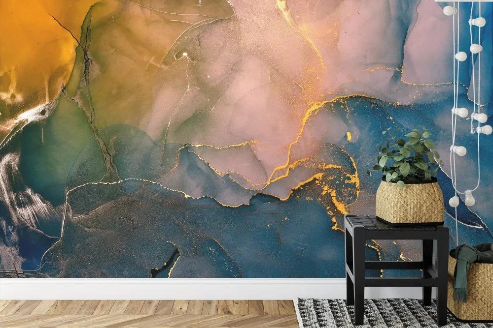 Fototapeta Alcohol Ink Colors Translucent. Abstract Multicolored Marble Texture Background. Design Wrapping Paper, Wallpaper. Mixing Acrylic Paints. Modern Fluid Art. Alcohol Ink Pattern Omyvatelný vlies 416x290
