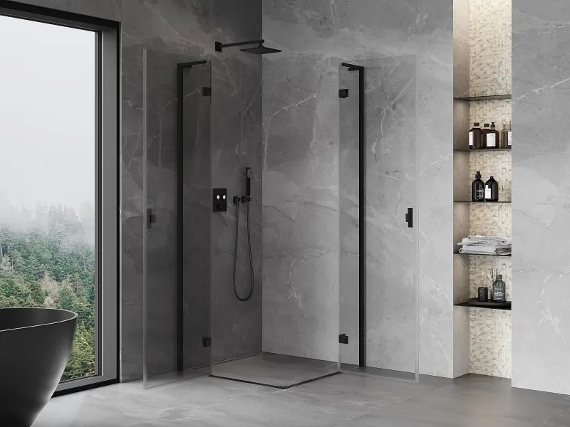 Mexen Mist-H L Duo, 2-křídlý sprchový kout 70 x 70 cm, čiré sklo, černý profil, 8A5L-070L-070P-70-00