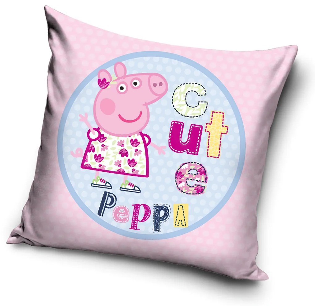 Carbotex Dětský povlak na polštářek PRASÁTKO PEPINA (PEPPA) ROZTOMILÁ PEPINA, růžový, 40x40cm