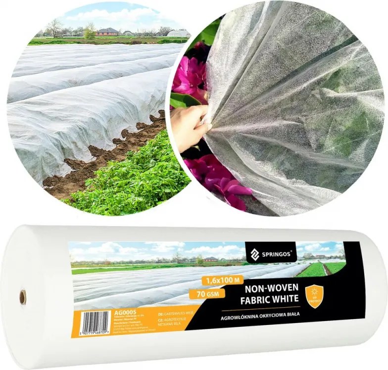Netkaná agrotextilie 1,6m x 100m, extra pevná, bílá SPRINGOS AG0005