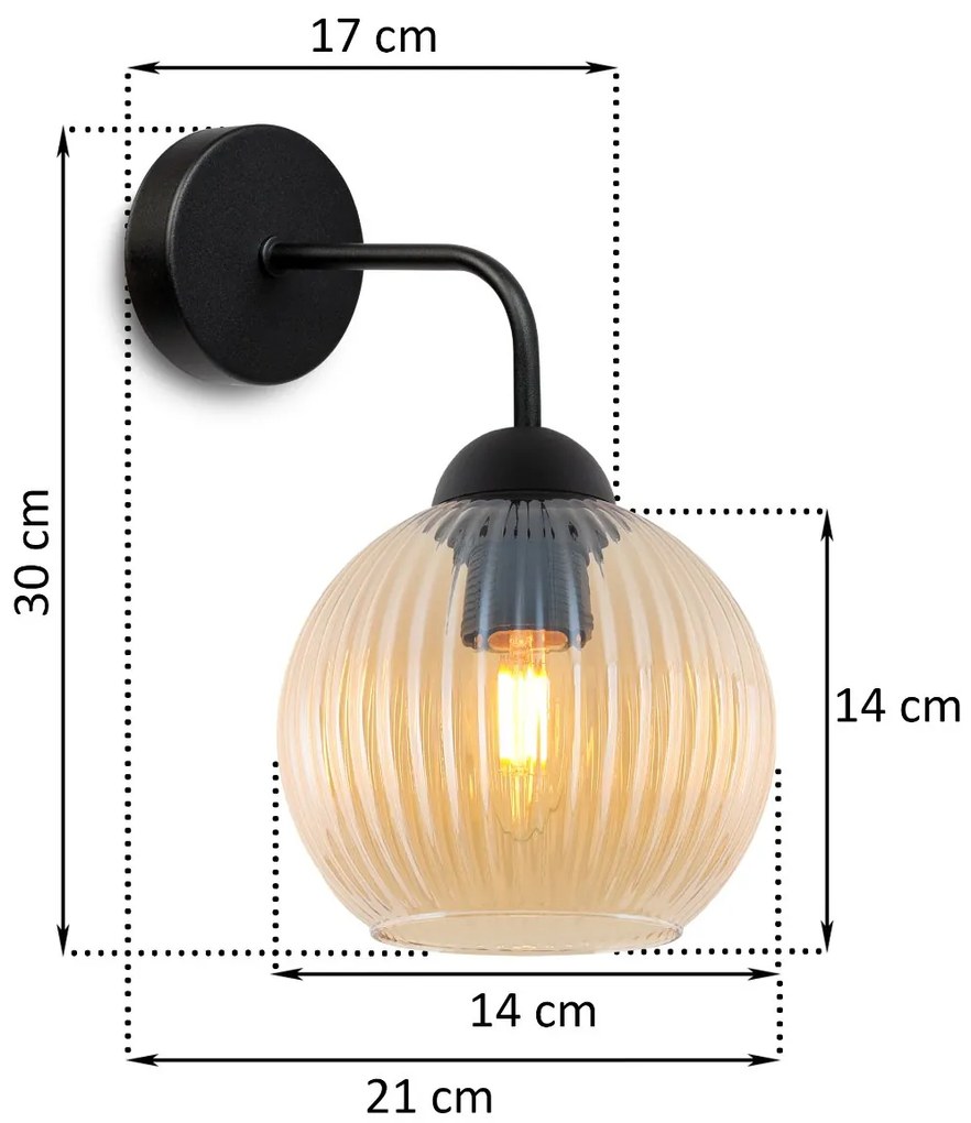Nástěnné svítidlo Riffle Round, 1x medové skleněné stínítko