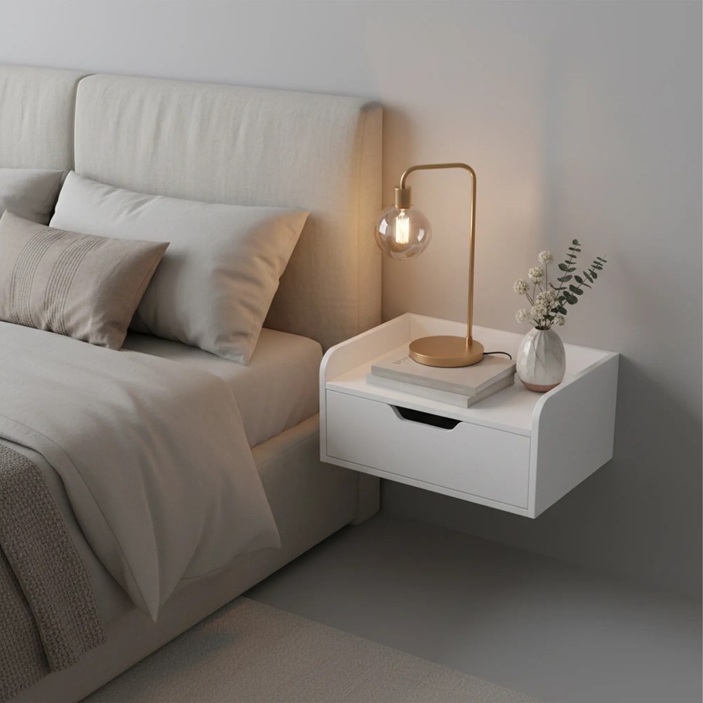 HOMCOM 2dílný set nástěnných nočních stolků, závěsné noční stolky, zásuvka, polička, vzhled dřeva, rozměry 40D x 30Š x 19,5V cm