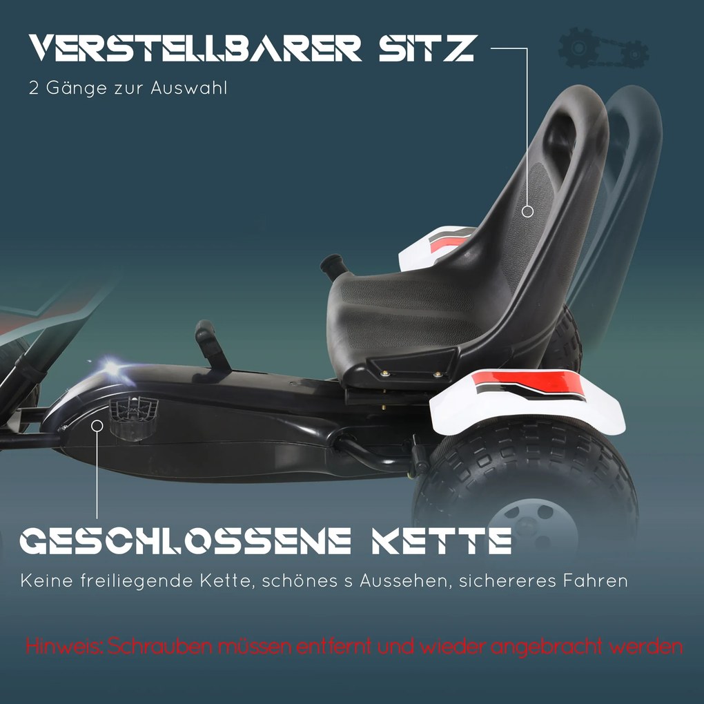 HOMCOM Motokára pro děti šlapací auto s pedály a brzdami 104x66x57cm z oceli pro děti od 3 do 8 let v bílé barvě
