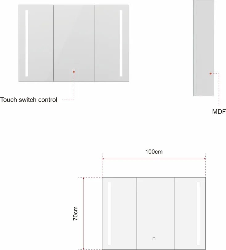Erga Hana, zrcadlová galerka s LED osvětlením 100x70cm s integrovanou zásuvkou, bílá, ERG-V05-HANA-1070-WH