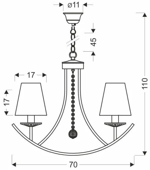 Lustr na řetězu VITORIA 4xE14/40W/230V žlutá/mosaz