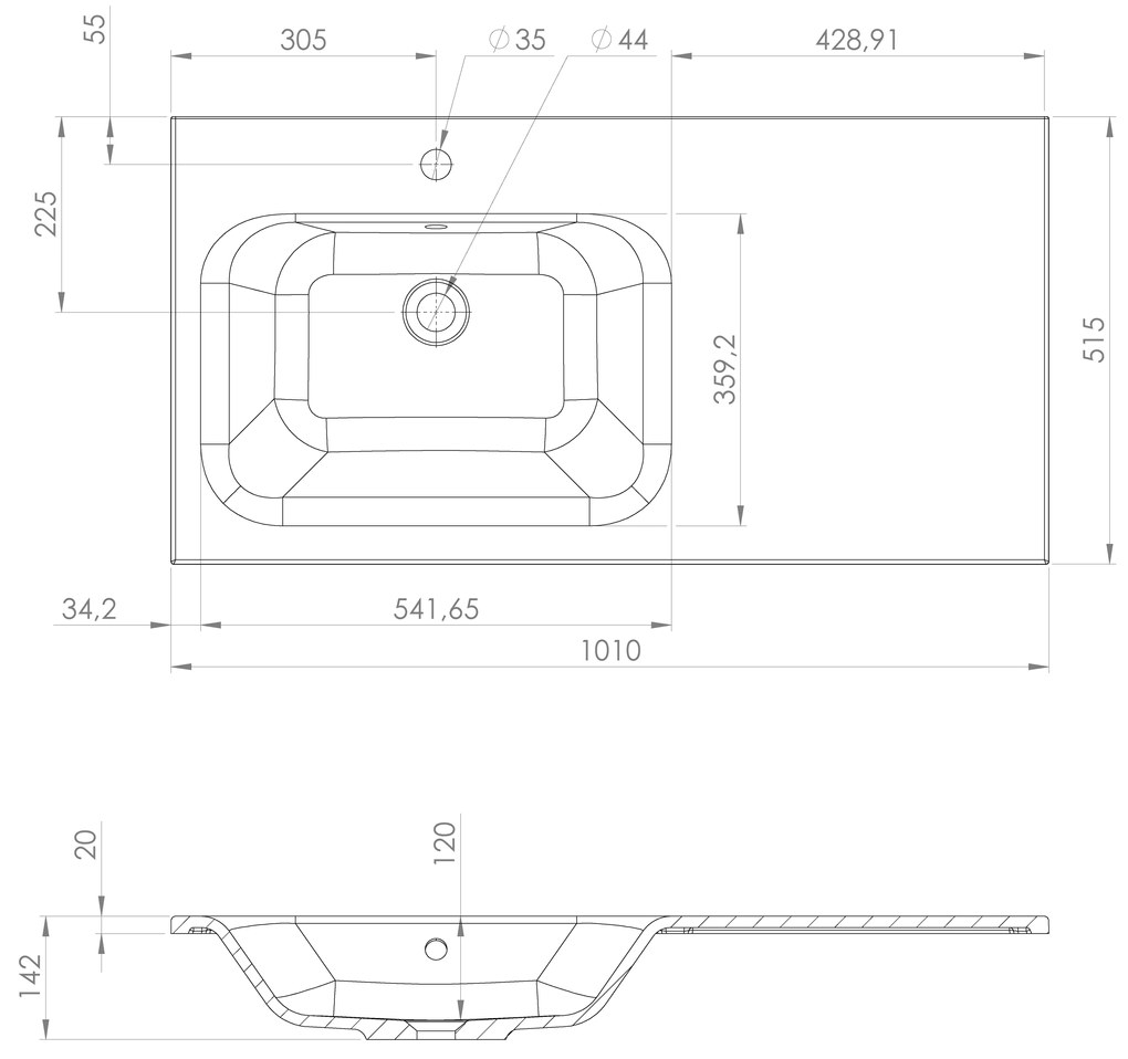 Sapho Sapho, LOREA skříňka s umyvadlem 101x46x51, 5cm (80+20cm), levá, bílá matná, LE080-3131-L-01