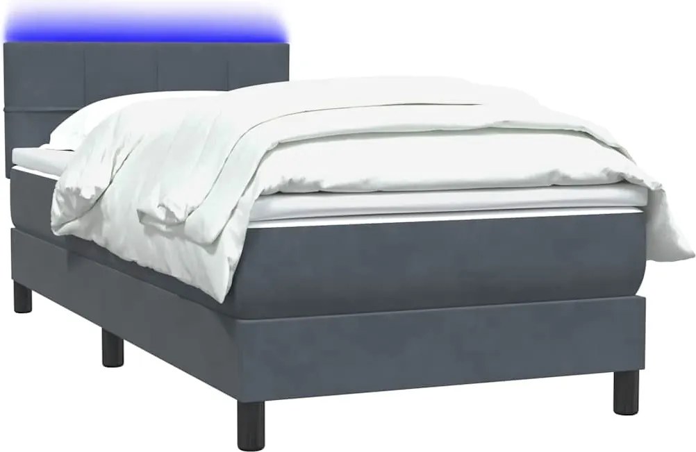 Box spring postel s matrací a LED tmavě šedá 80x220 cm samet 3316906
