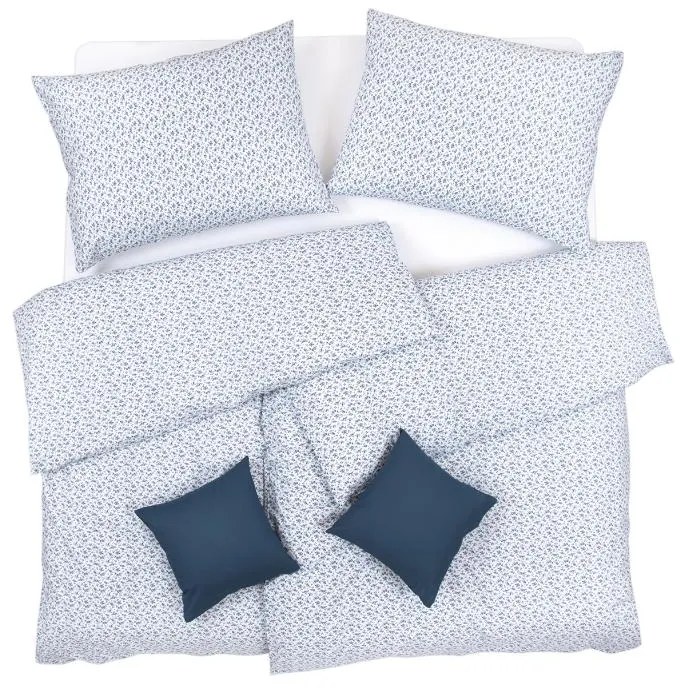 SCANquilt povlečení KLASIK kytičky bílomodrá 140 x 200/70 x 90 cm
