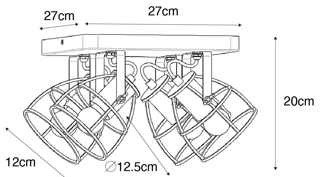 Průmyslové bodové svítidlo dřevo s tmavě šedou nastavitelné 4-světlo - Arthur