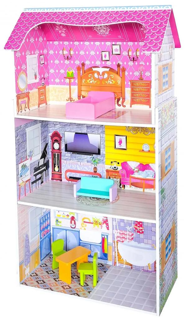 Dřevěný domeček pro panenky EcoToys Rosa růžový + nábytek | BIANO