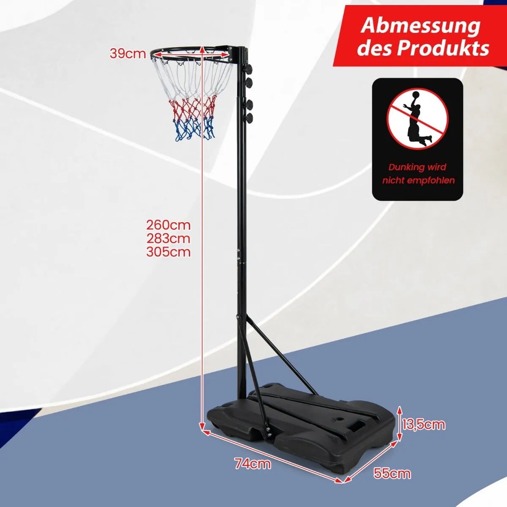 Costway Basketbalový koš venkovní přenosný basketbalový stojan 260-305 cm