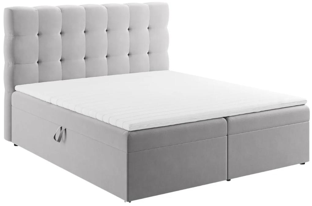 Světle šedá sametová dvoulůžková postel boxspring MICADONI Mamaia 160 x 200 cm