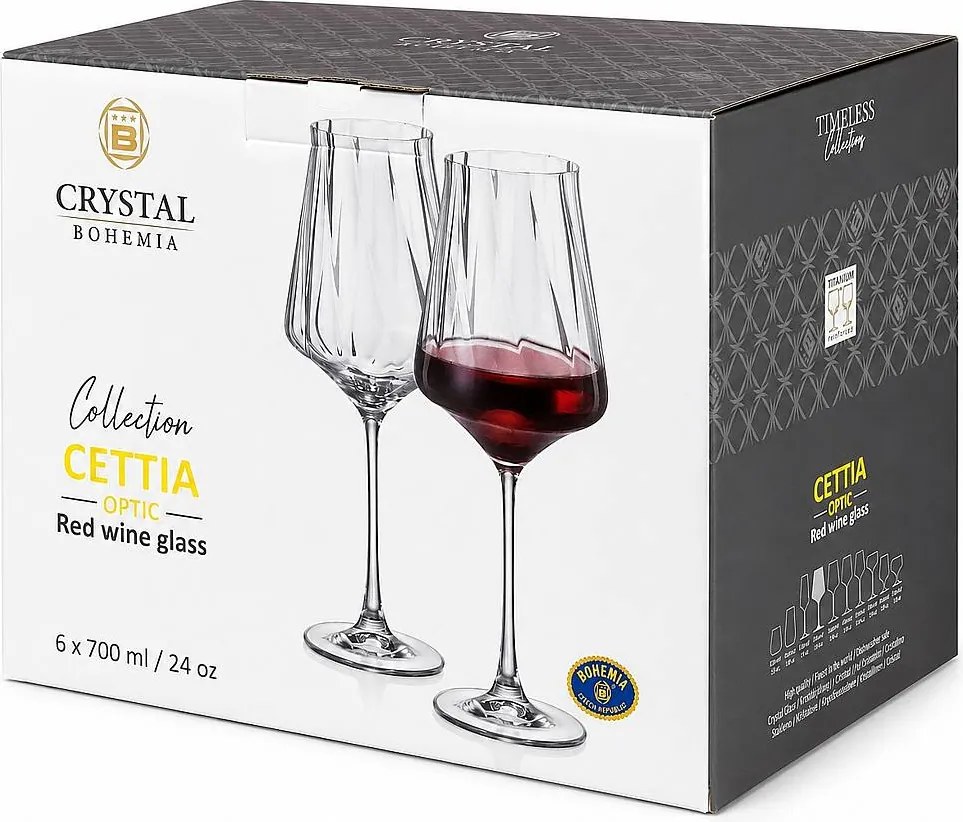 Crystal Bohemia Cettia optic sklenice na víno 700 ml 6 ks