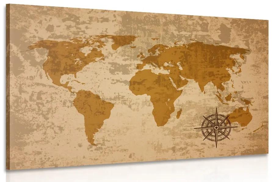 Obraz stará mapa světa s kompasem Varianta: 120x80