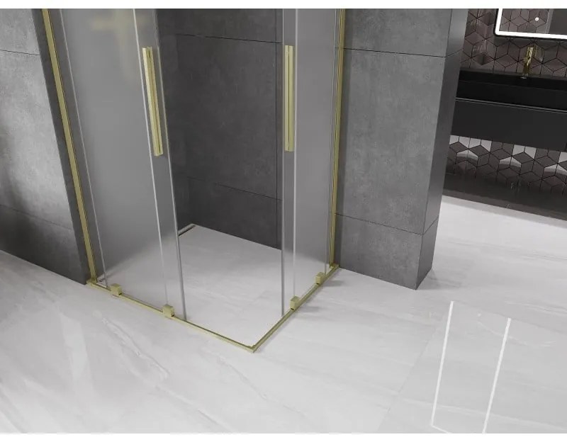 Mexen Velar L Duo, sprchový kout s posuvnými dveřmi 90 x 80 cm, 8mm sklo námraza, zlatá matná, 871-090-080-02-33-55