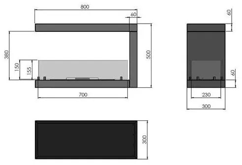 InFire - Rohový BIO krb 80x50 cm 3kW oboustranný
