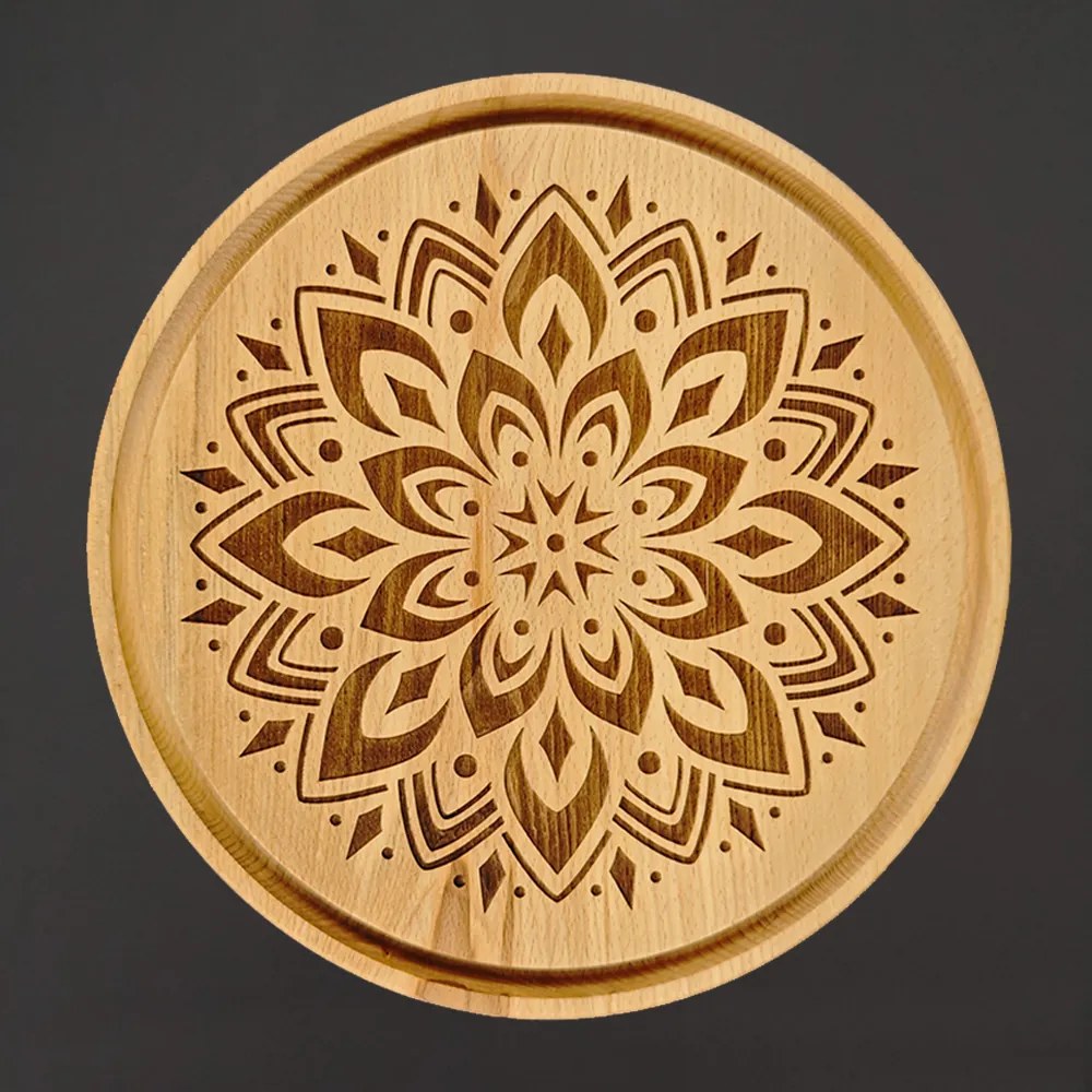 AMADEA Dřevěné servírovací prkénko - podnos mandala, masivní dřevo, 30 cm