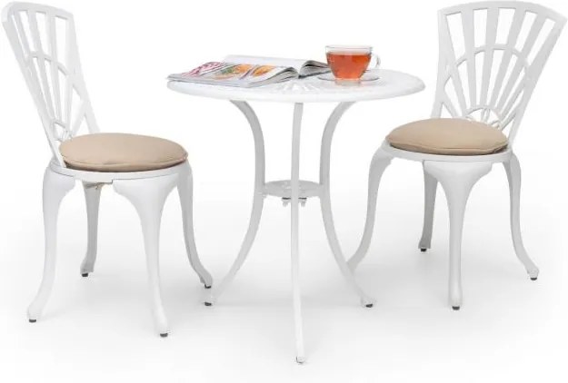 Blumfeldt Valletta, třídílná bistro sada, stůl, 2 židle, litina hliníku, bílá