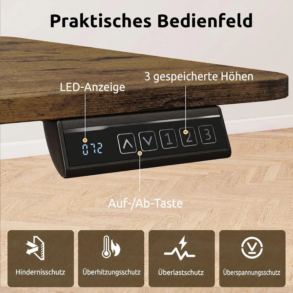 Costway Elektricky výškově nastavitelný stůl s LED ovládacím – 140 × 60 cm