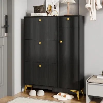 Aosom Botník se 3 klapkami, úsporný náklopný botník s moderním vlnkovým designem, 90x25x121 cm, černý