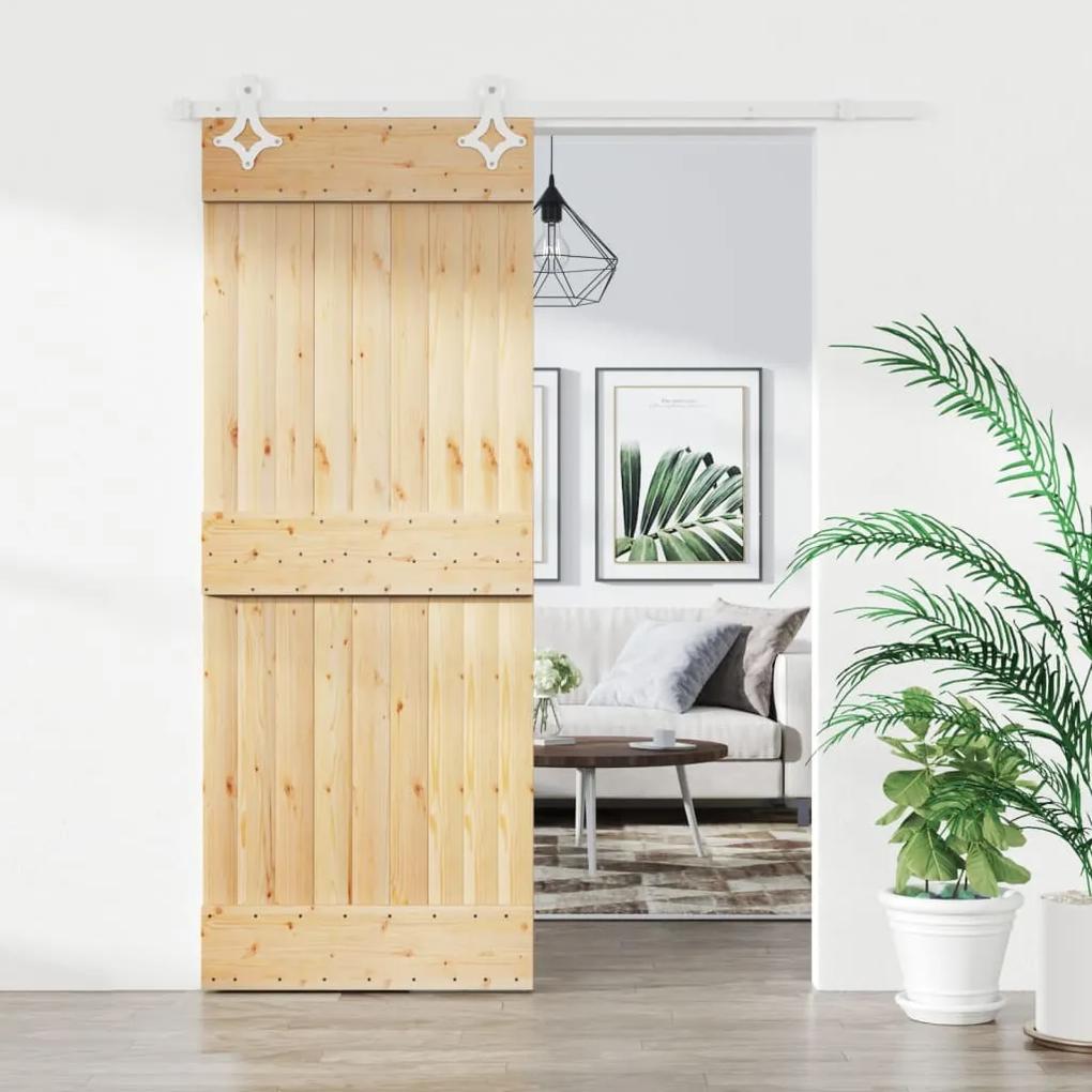 Posuvné dveře s kováním 80 x 210 cm masivní borové dřevo,  3203180
