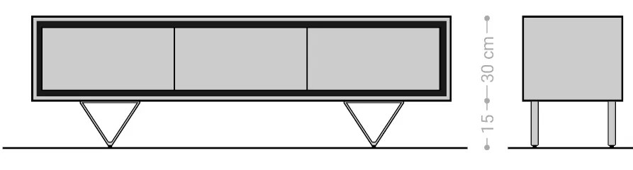 DELIFE TV stolek Stonegrace 145 cm akácie přírodní 3 dvířka kamenná dýha podnož ve tvaru V