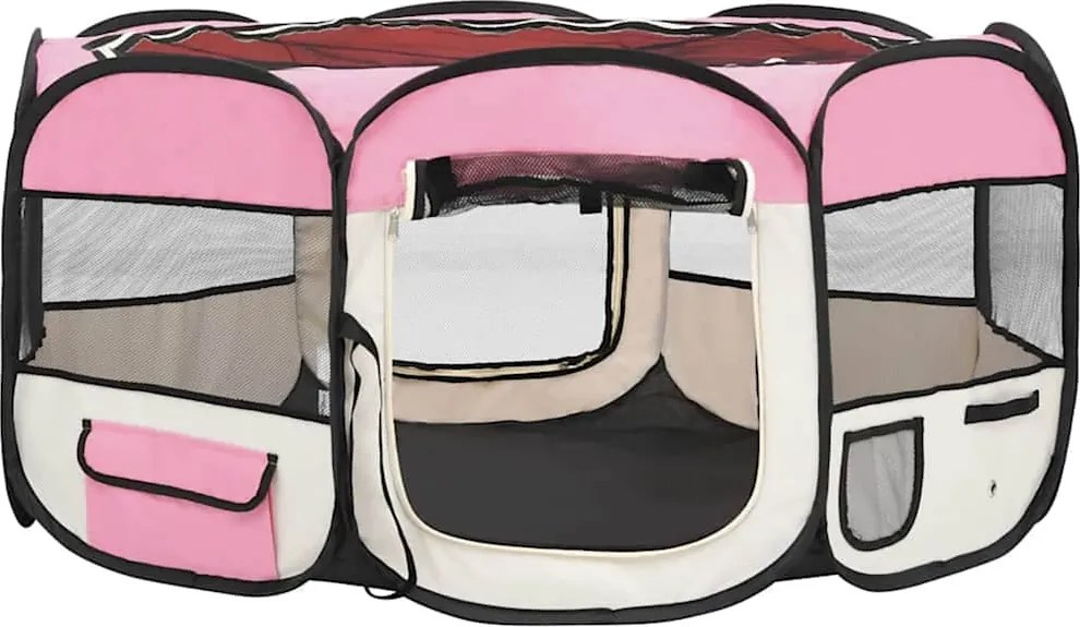 Skládací ohrádka pro psy s taškou růžová 145 x 145 x 61 cm 171012